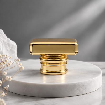 China Mirror Gold Rounded Rectangle Multi Ring Zinc Alloy Perfume Cap Custom Polished Metal Fragrance Lid For Luxury Empty Designer Glass Perfume Bottle Packaging for sale
