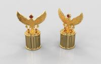 China Magnetic Eagle Wing Perfume Cap with Red Rhinestone Gold Plated Bottle Lid for sale
