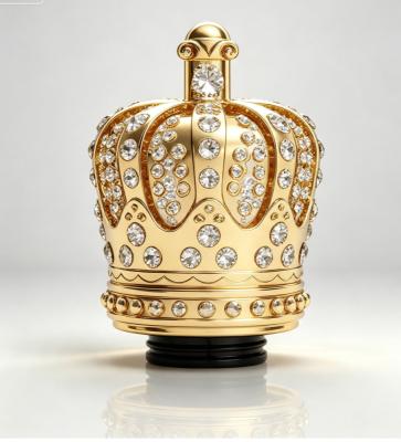 China Magnetic Crown Zamac Perfume Cap Gold Plated With Inlaid Crystal Rhinestones for sale