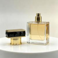China High End Gloss Black Rhombus Cut Square Zamac Perfume Cap Electroplated Gold Zinc Alloy Parfum Bottle Cover Custom Size For Glass Perfume Packaging for sale