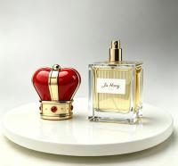 China Magnetic Crown Zamac Perfume Bottle with Spray Nozzle | Empty Square Clear Glass Fragrance Bottle for sale