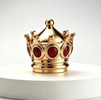 China Magnetic Crown Shape Zamac Perfume Cap with Inlaid Red Rhinestone and Customizable Design for sale
