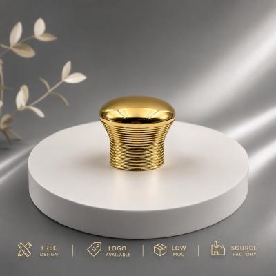 China Factory Custom Horizontal Grooved Thread Hourglass Mushroom Dome Mirror Gold Zinc Alloy Perfume Cap Model JHS027 OEM ODM Custom Engraved Logo Zamac Perfume Lid For Luxury Glass Perfume Bottle Magnetic for sale