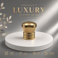 China High Gloss Mirror Gold Flat Dome Zinc Alloy Perfume Cap Manufacturer Diamond Mesh Textured Curved Waist Multi Rings Base Zamac Lid Accept Custom Brand Logo Low MOQ Magnetic for sale
