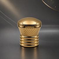 China High Gloss Mirror Gold Flat Dome Zinc Alloy Perfume Cap Manufacturer Diamond Mesh Textured Curved Waist Multi Rings Base Zamac Lid Accept Custom Brand Logo Low MOQ Magnetic for sale