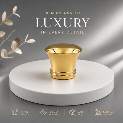 China Factory Custom Flared Curved Waist Flat Dome Mirror Gold Zinc Alloy Perfume Cap Double Ring Base OEM ODM Custom Engraved Logo Zamac Perfume Lid For Luxury Glass Perfume Bottles Magnetic for sale