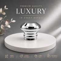 China Premium Geometric Facet Dome Multi Ring Chrome Silver Zinc Alloy Perfume Cap Solid Heavy Zamac Metal Lid For High End Designer Perfume Packaging Magnetic for sale
