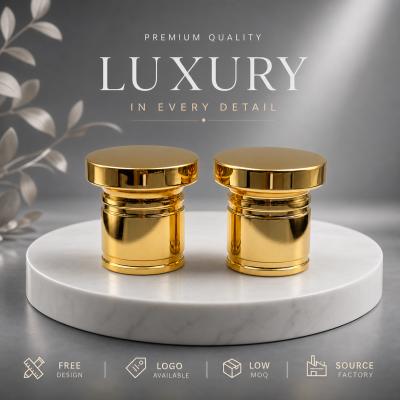 China Hot Selling Multi Layer Thread Shiny Gold Zamac Perfume Cap Heavy Weight Zinc Alloy Perfume Bottle Cover Custom Mold For Luxury Cosmetic Fragrance Packaging for sale