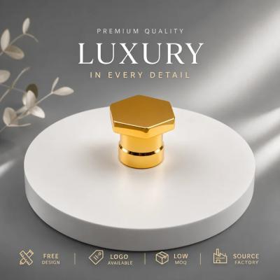 China Hot Selling Hexagon Shape Mirror Gold Zamac Perfume Cap Heavy Weight Zinc Alloy Perfume Bottle Cover Custom Mold For Cosmetic Perfume Packaging for sale