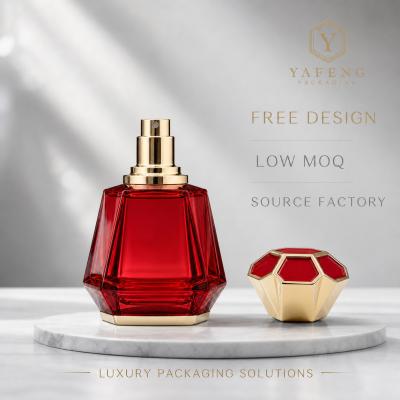China Factory Wholesale Diamond Cut Zinc Alloy Perfume Cap Gold Plated Red Enamel Zamac Fragrance Bottle Lid Custom Logo OEM Metal Perfume Cover for sale