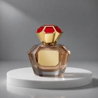 China Factory Wholesale Diamond Cut Zinc Alloy Perfume Cap Gold Plated Red Enamel Zamac Fragrance Bottle Lid Custom Logo OEM Metal Perfume Cover for sale