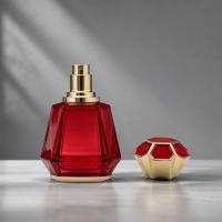 China Factory Wholesale Diamond Cut Zinc Alloy Perfume Cap Gold Plated Red Enamel Zamac Fragrance Bottle Lid Custom Logo OEM Metal Perfume Cover for sale