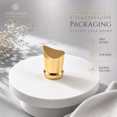 China Factory Wholesale Curved Crescent Top Zinc Alloy Perfume Cap Bright Gold Zamac Fragrance Bottle Lid Custom Logo OEM Metal Perfume Cover Magnetic Cap for sale