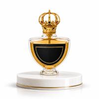 China Crown Shape Zamac Perfume Cap with Inlaid Red Rhinestone | Zinc Alloy Custom Fragrance Bottle Lid for sale