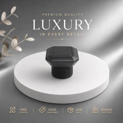 China Zinc Alloy Black Octagon Perfume Cap Custom Silk Screen Logo Knurled Metal Perfume Bottle Lid For Luxury Fragrance Bottles for sale