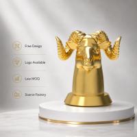 China Luxury 3D Ram Head Sculpture Zamak Perfume Cap with Custom Engraved Logo and Ancient Gold Plating for sale