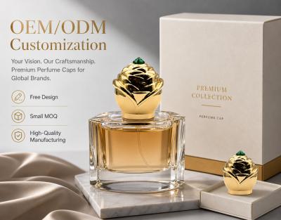 China Golden Embossed Pine Cone Shape Perfume Cap Zinc Alloy Fragrance Bottle Top With Emerald Rhinestone Custom Luxury Perfume Packaging Accessory Magnetic for sale
