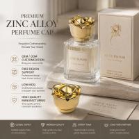 China Sculptured Golden Rose Shape Metal Perfume Cap Electroplating Zamac Perfume Bottle Top Custom High-end Perfume Packaging Accessory Magnetic for sale