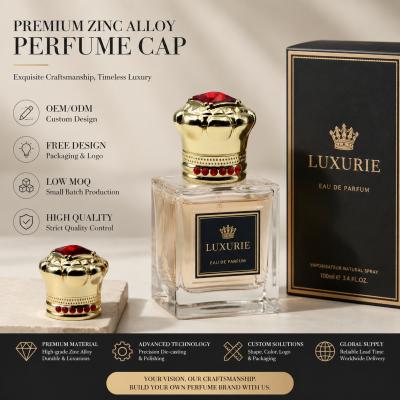 China Luxury Crown Shape Zinc Alloy Perfume Cap Inlaid Red Rhinestone Custom Logo Gold Plated Zamac Metal Perfume Bottle Lid OEM High-End Fragrance Bottle Cover Magnetic for sale