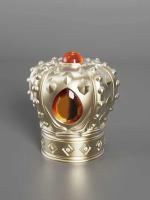 China Luxury Crown Zinc Alloy Perfume Cap Gold Plated Zamac Bottle Lid Embedded Red Rhinestone Royal Shape Metal Perfume Cover Custom OEM Logo Packaging Magnetic for sale