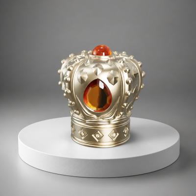 China Luxury Gem‑Inlaid Crown Zamac FEA15 Perfume Cap, Gold‑Plated Zinc Alloy Decorative Bottle Top for sale