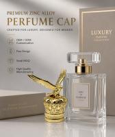 China Zinc Alloy Eagle Head Perfume Cap, Smooth Polished Gold Plated 3D Hawk Head Metal Lid For Luxury Perfume Bottle Custom Logo Magnetic for sale
