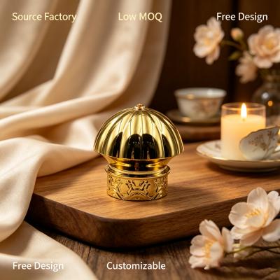 China Dome Shape Embossed Zinc Alloy Perfume Cap Luxury Gold Plated Metal Perfume Bottle Lid Custom Logo For Fragrance Cosmetic Packaging Magnetic for sale