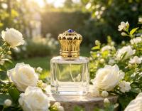 China Crown Shape Zinc Alloy Perfume Cap Luxury Gold Plated Perfume Bottle Lid With Blue Diamond Decoration Custom Logo For Cosmetic Glass Bottle Magnetic for sale