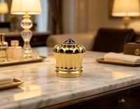 China Crown Shape Zinc Alloy Perfume Cap Luxury Gold Plated Perfume Bottle Lid With Blue Diamond Decoration Custom Logo For Cosmetic Glass Bottle Magnetic for sale