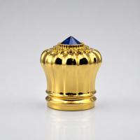 China High quality Crown Shape Zinc Alloy Perfume Cap Luxury Gold Plated Perfume Bottle Lid With Blue Gemstone Decoration Custom Logo for sale