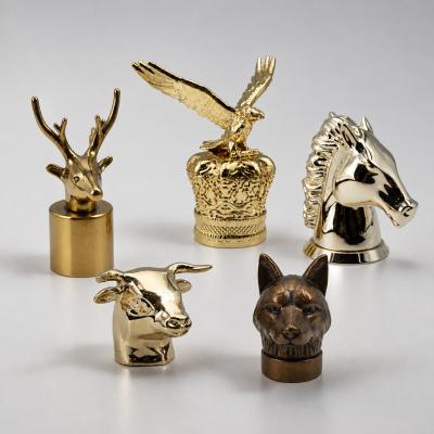 China Wholesale Vintage Antique Bronze Gold Zinc Alloy Animal Head Perfume Cap Deer Bull Wolf Eagle Horse Perfume Closure Custom Logo for sale