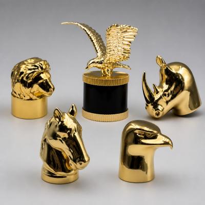China Luxury Animal Head Zamac Perfume Cap Gold Plated Lion Horse Eagle Rhino Metal Perfume Bottle Lid Custom Logo For Fragrance Bottle for sale