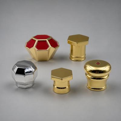 China Wholesale Zinc Alloy Perfume Cap Hexagon Faceted Enamel Gem Decor Gold Silver Plated Perfume Bottle Closure Custom Logo Accept for sale