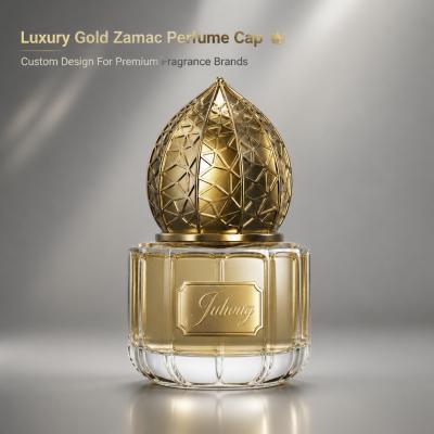 China Luxury Hollow Lattice Teardrop Zamac Perfume Cap, Gold Electroplated Decorative Metal Perfume Closure Custom Logo For Arabic Perfume Bottles for sale