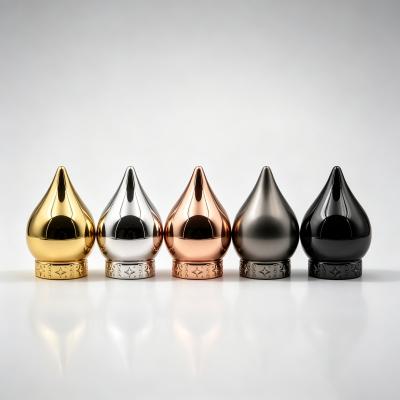 China Zinc Alloy Perfume Cap Teardrop Shape Star Engraved Base Luxury Metal Perfume Bottle Lid Custom Embossed Logo OEM ODM Wholesale for sale