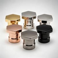 China Luxury Hexagonal Flat Top Zinc Alloy Perfume Cap Geometric Shape Accent Ring Base Zamac Perfume Bottle Lid Multi‑Color Electroplating Custom Logo OEM ODM for sale