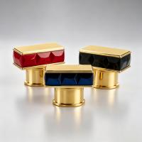 China Luxury Horizontal Rectangle Top Zinc Alloy Perfume Cap Faceted Color Inlay Gold Plated Frame Zamac Perfume Bottle Lid Custom Logo OEM ODM for sale