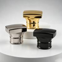 China Factory Wholesale Angled Rectangular Zamac Perfume Cap Tapered Flared Waist Double Ring Decoration Metal Perfume Bottle Cover Gold Gunmetal Black Custom Logo OEM for sale
