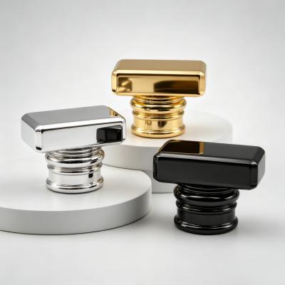 China Luxury Horizontal Elongated Rectangular Zinc Alloy Perfume Cap Multi‑Tiered Ribbed Cylindrical Base Zamac Perfume Bottle Lid Multi‑Color Mirror Electroplating Custom Logo OEM ODM for sale