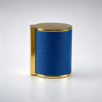 China Leather Wrapped Cylindrical Zinc Alloy Perfume Cap Metal Trim Zamac Lid Custom Logo For Fragrance Bottle OEM for sale