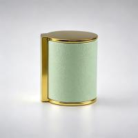 China Leather Wrapped Cylindrical Zinc Alloy Perfume Cap Metal Trim Zamac Lid Custom Logo For Fragrance Bottle OEM for sale