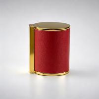 China Leather Wrapped Cylindrical Zinc Alloy Perfume Cap Metal Trim Zamac Lid Custom Logo For Fragrance Bottle OEM for sale