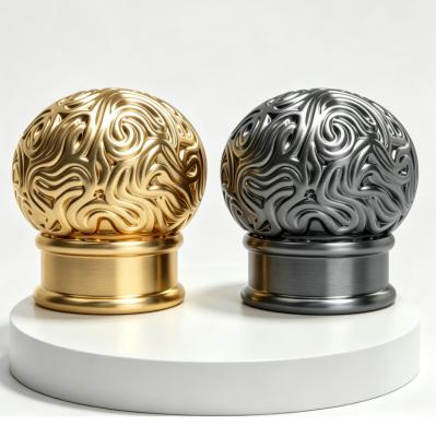 China Embossed Swirl Pattern Spherical Zamac Zinc Alloy Perfume Cap | Luxury Carved Bottle Lid for sale