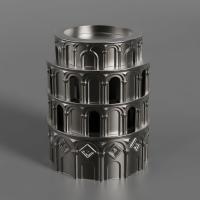 China Source Factory Leaning Tower Of Pisa Architectural Hollow Zinc Alloy Perfume Cap FEA15 Fit Multi‑Layer Arch Window Embossed Zamac Perfume Bottle Lid Rose Gold Plating Custom Logo OEM ODM for sale
