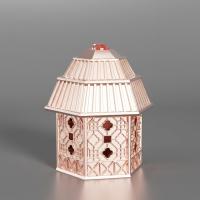 China Luxury Pavilion House Style Zamac Perfume Cap Hexagon Hollow Lattice Carving With Inlaid Pink Gem FEA15 Mouth Zinc Alloy Perfume Cover Light Gold Plating Custom Logo Source Factory for sale