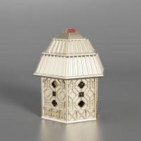 China Luxury Pavilion House Style Zamac Perfume Cap Hexagon Hollow Lattice Carving With Inlaid Pink Gem FEA15 Mouth Zinc Alloy Perfume Cover Light Gold Plating Custom Logo Source Factory for sale