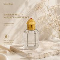 China Luxury Pavilion House Style Zamac Perfume Cap Hexagon Hollow Lattice Carving With Inlaid Pink Gem FEA15 Mouth Zinc Alloy Perfume Cover Light Gold Plating Custom Logo Source Factory for sale
