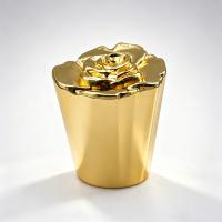 China FEA15 Zinc Alloy Perfume Cap 3D Rose Flower Top Tapered Cup‑Shaped Body Electroplated Metal Perfume Bottle Lid Custom Logo OEM ODM Zamac perfume Cap for sale