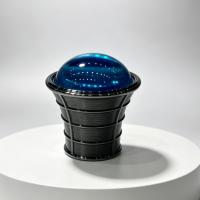 China Luxury Black Brushed Zamac Perfume Cap With Blue Crystal Dome Top for sale