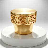 China Luxury Brushed Gold Hollow‑Out Zamac Perfume Cap, Cutout Textured Zinc Alloy Fragrance Bottle Lid, Custom Logo Hollow Carved Metal Perfume Cover for sale